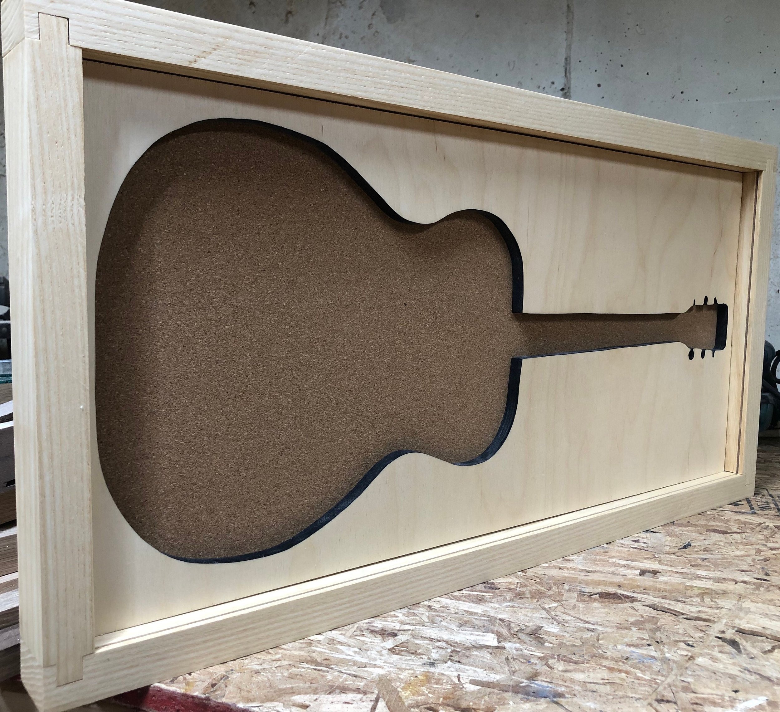 Acoustic Guitar Shaped Pin Display Shadowbox, Corkboard, Cork Display ...